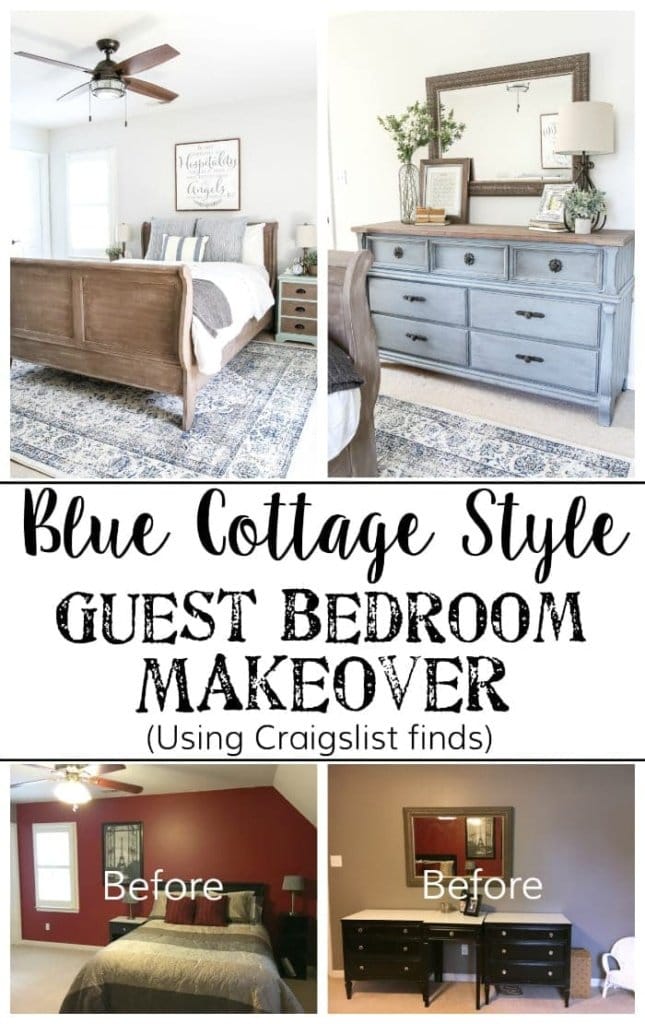 Blue Cottage Style Guest Bedroom Makeover Reveal - Bless'er House