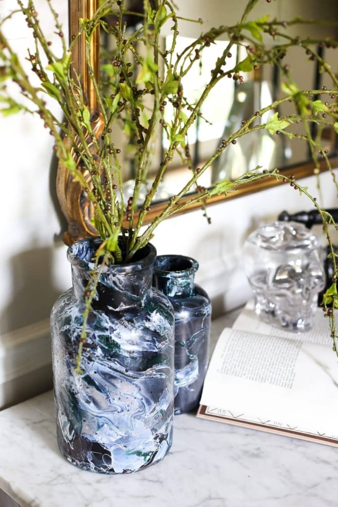 DIY Marbled Vases and Halloween Entryway - Bless'er House