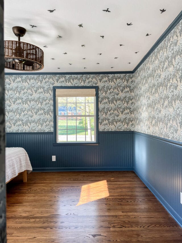 DIY Faux Block Print Ceiling Wallpaper Using Vinyl Decals - Bless'er House