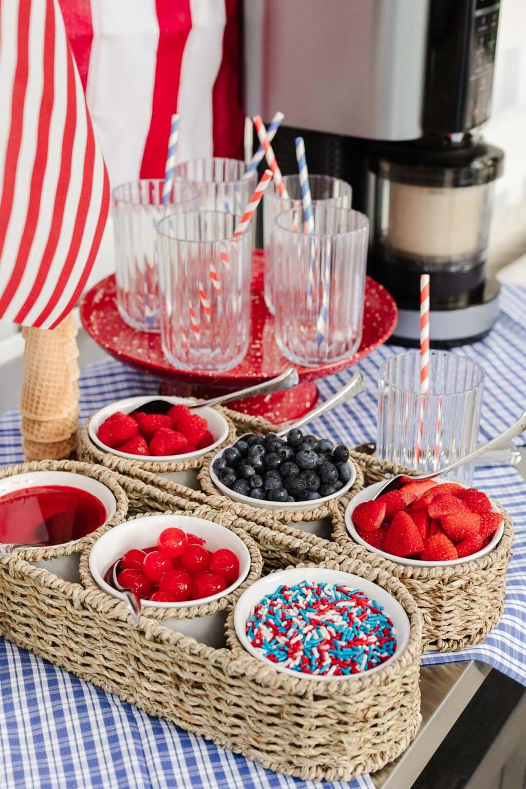 Easy Red White and Blue Ice Cream Sundae Bar Idea - Bless'er House